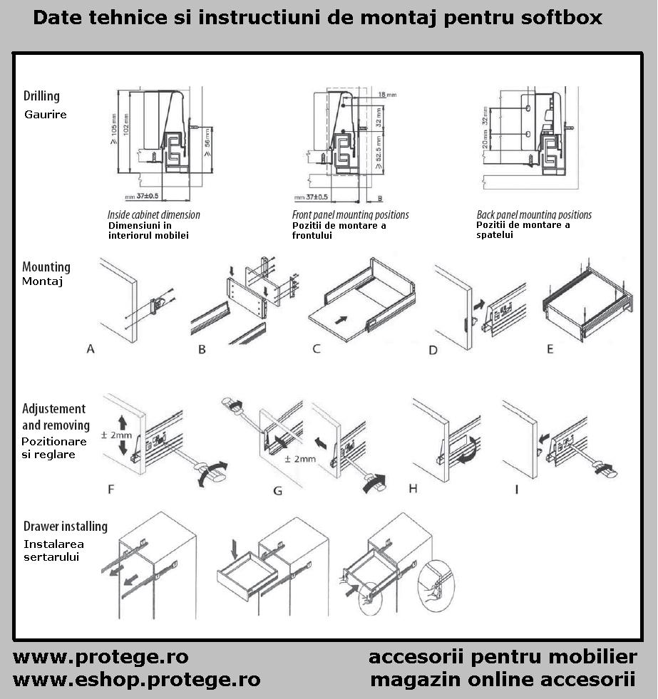 Set laterale metalice+glisiere soft closing, gri, H86mm,L500mm pentru ...