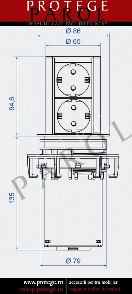 Priza (multipriza) ELEVATOR, 2 x schuko, tip lift, pentru blat de ...